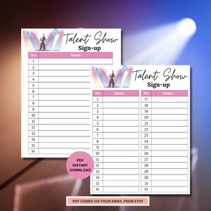 Talent Show Sign up Sheet | Talent Show Sheet | Printable Talent Show ...