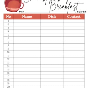 Christmas Breakfast Potluck Sign up Sheet | Christmas Breakfast Sign up ...