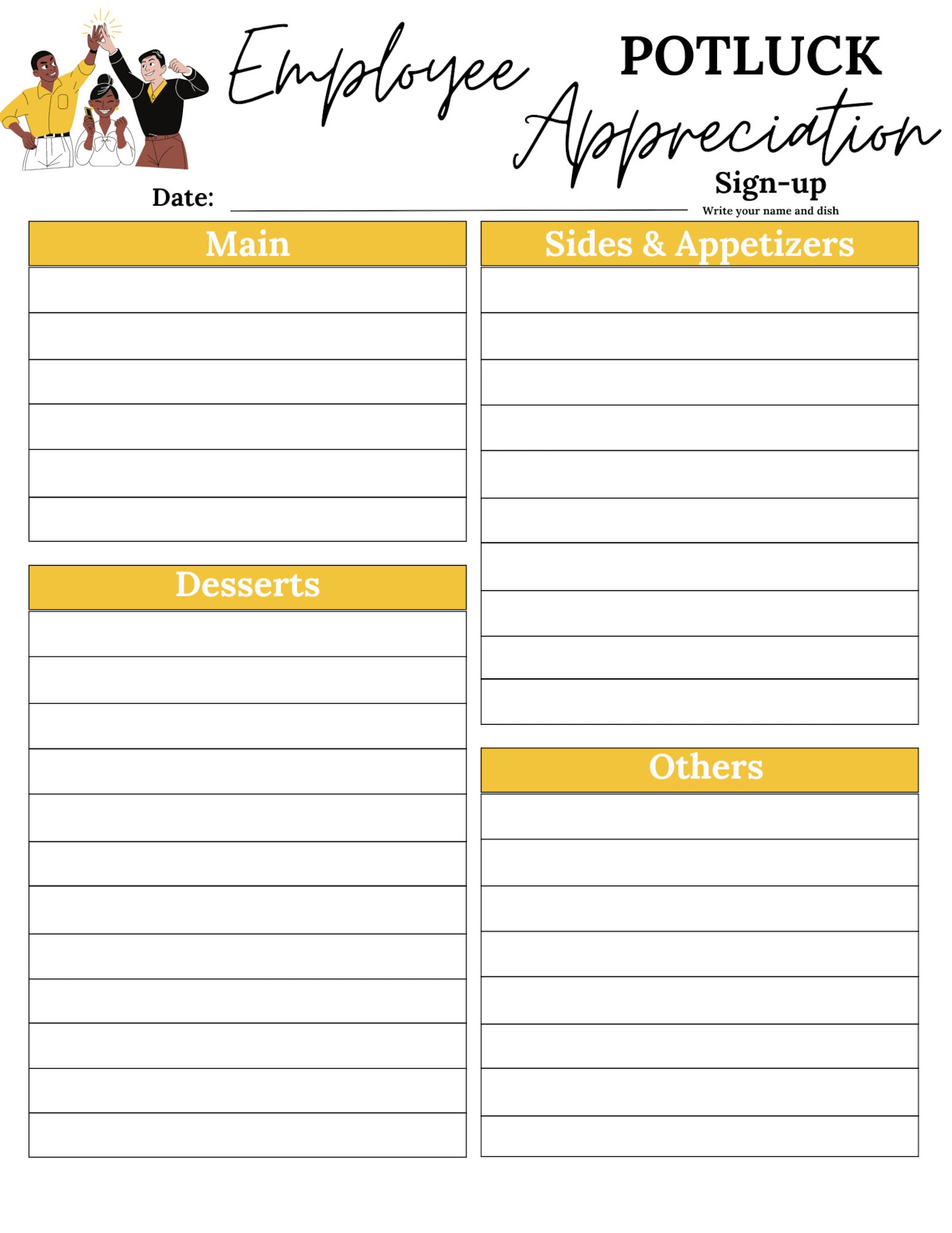 Employee Appreciation Potluck Sign up Sheet | Work Appreciation Potluck ...