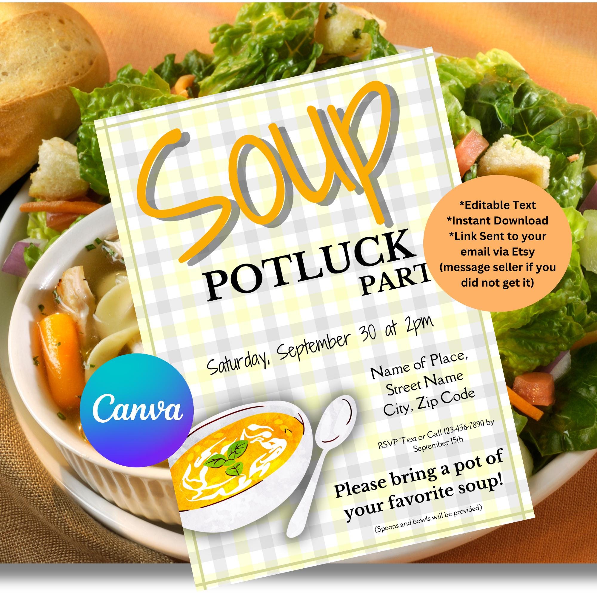 Soup Potluck Party Invite Template | Editable Soup Potluck | Soup ...
