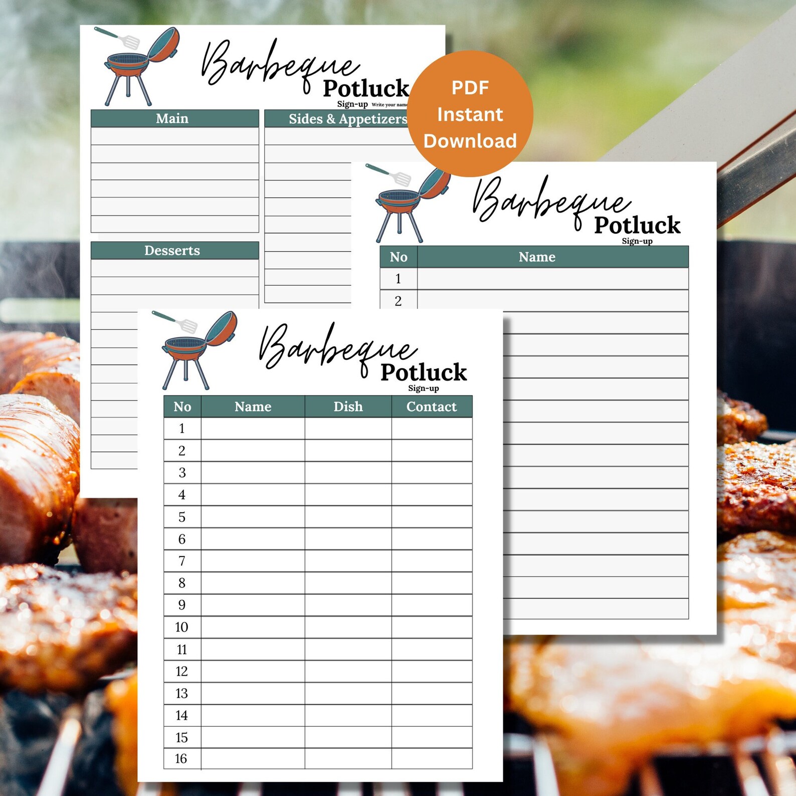 Potluck Sign up Sheet | BBQ Potluck Sign up Sheet | Barbeque Potluck ...