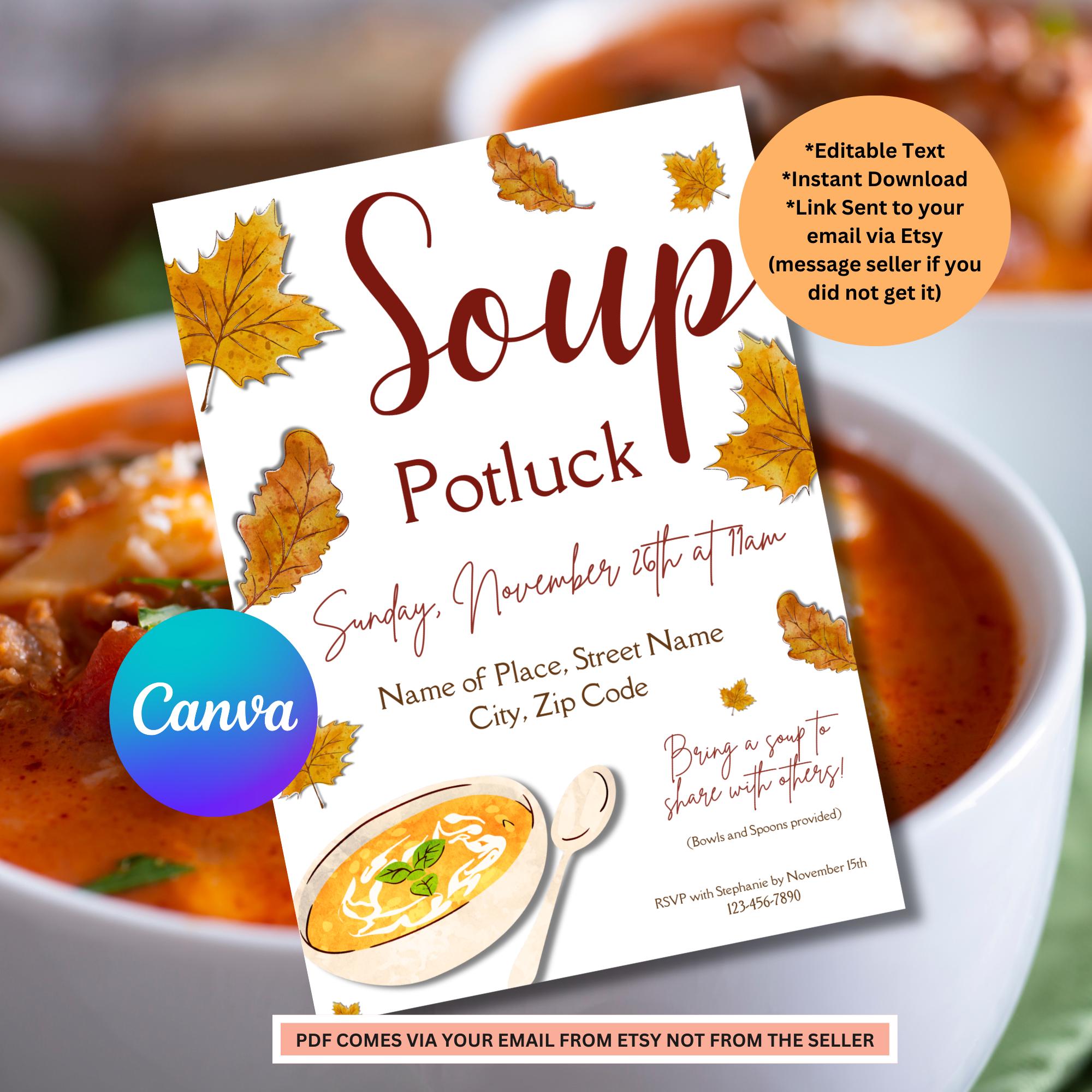 Soup Potluck Party Invite Template | Editable Soup Potluck | Fall Soup ...