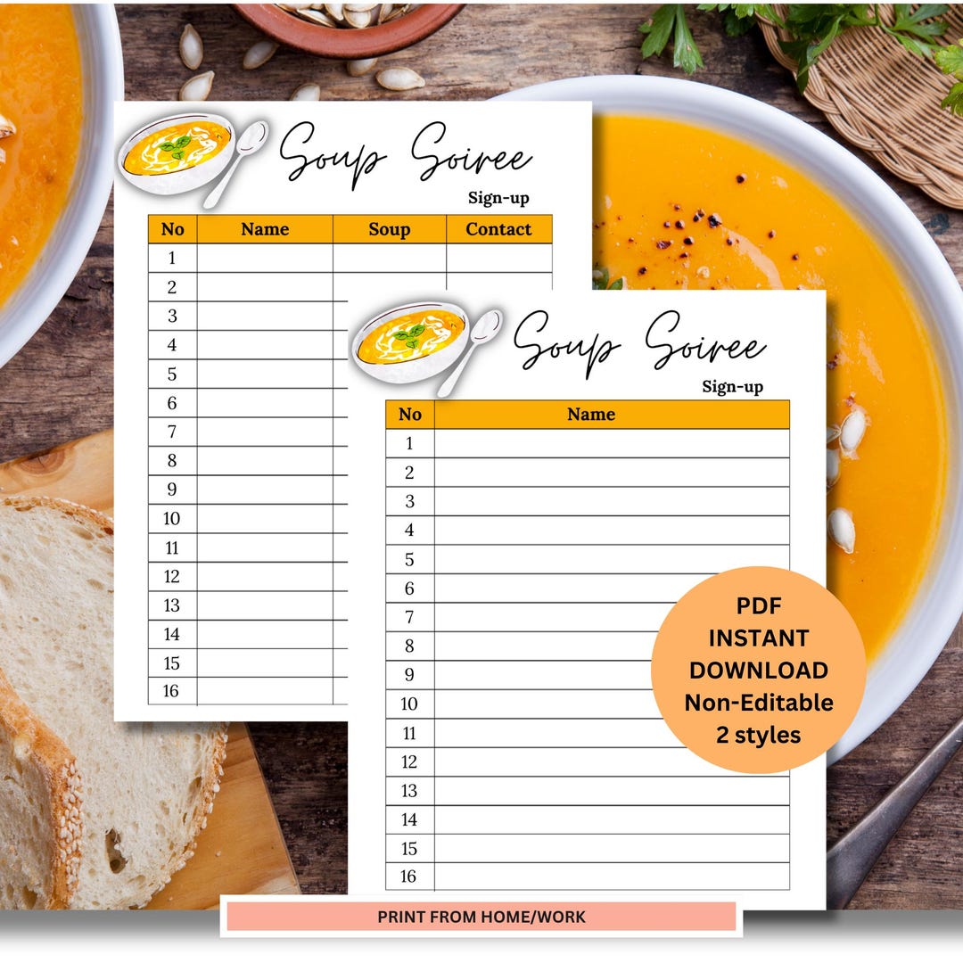 Soup Soiree Sign up Sheet | Soup Soiree Party |soup Soiree Sheet ...