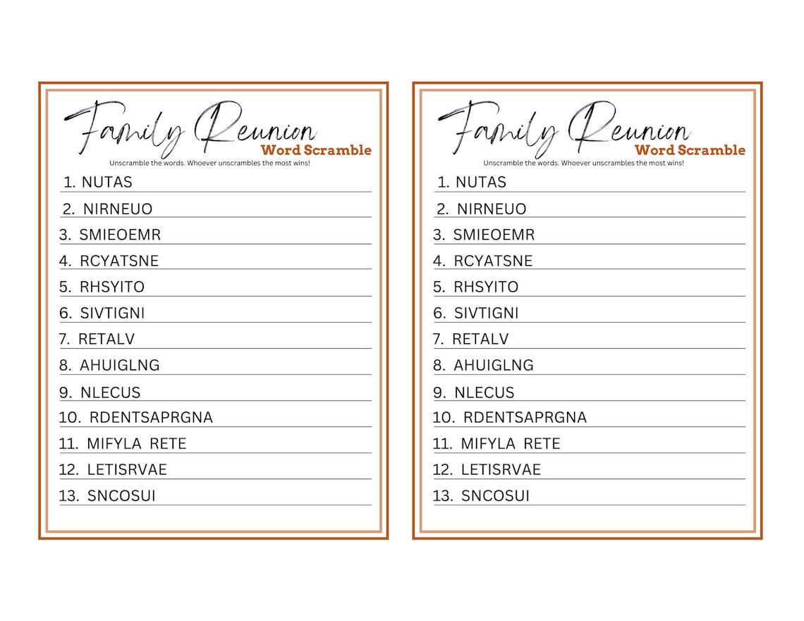 Family Reunion Word Scramble | Family Reunion Games | Games for Family ...