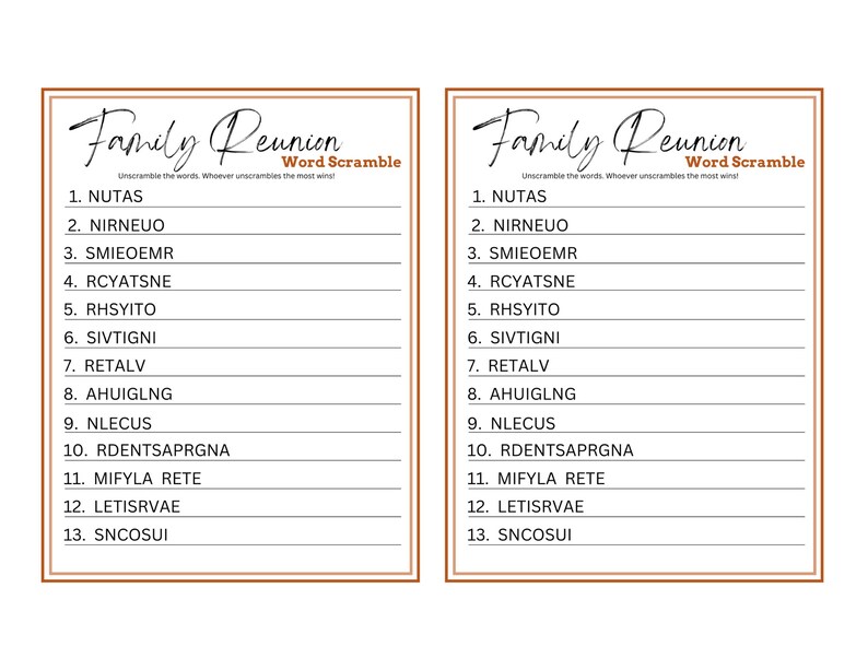 Family Reunion Word Scramble | Family Reunion Games | Games for Family ...