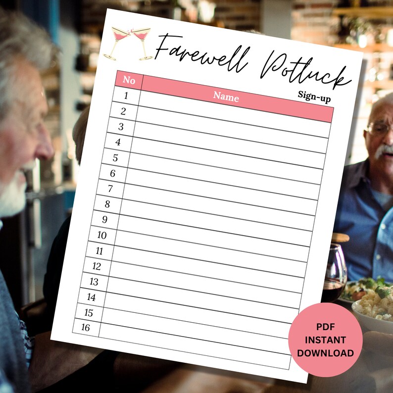 Farewell Potluck Sign up Sheet Farewell Sign up Sheet - Etsy Canada