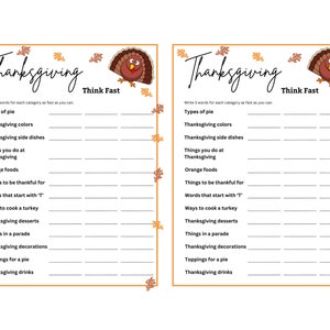 Think Fast Thanksgiving Game | Thanksgiving Printable Games ...