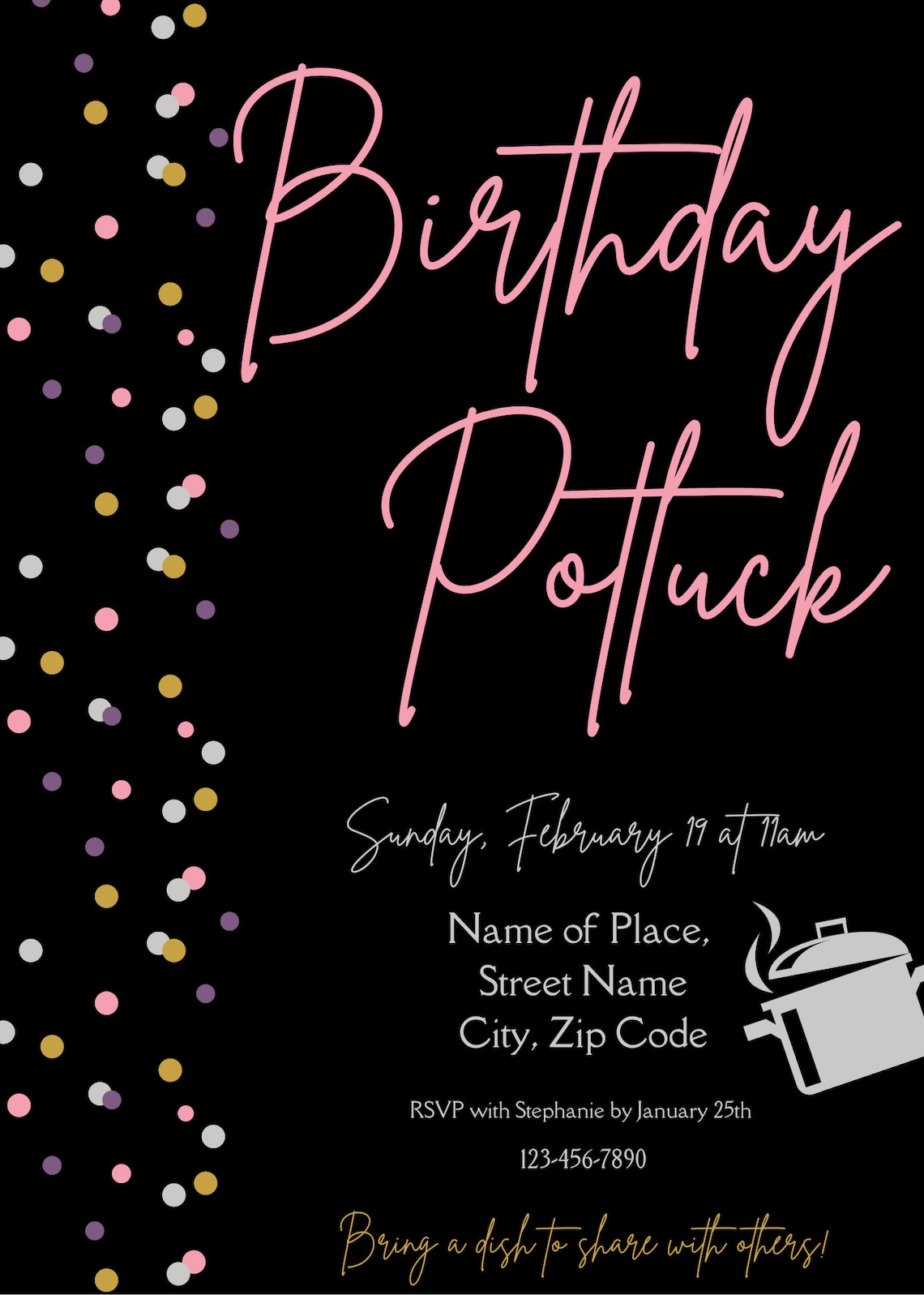 Birthday Potluck Invitation Template Girl Birthday Party Potluck Invite Birthday Potluck ...