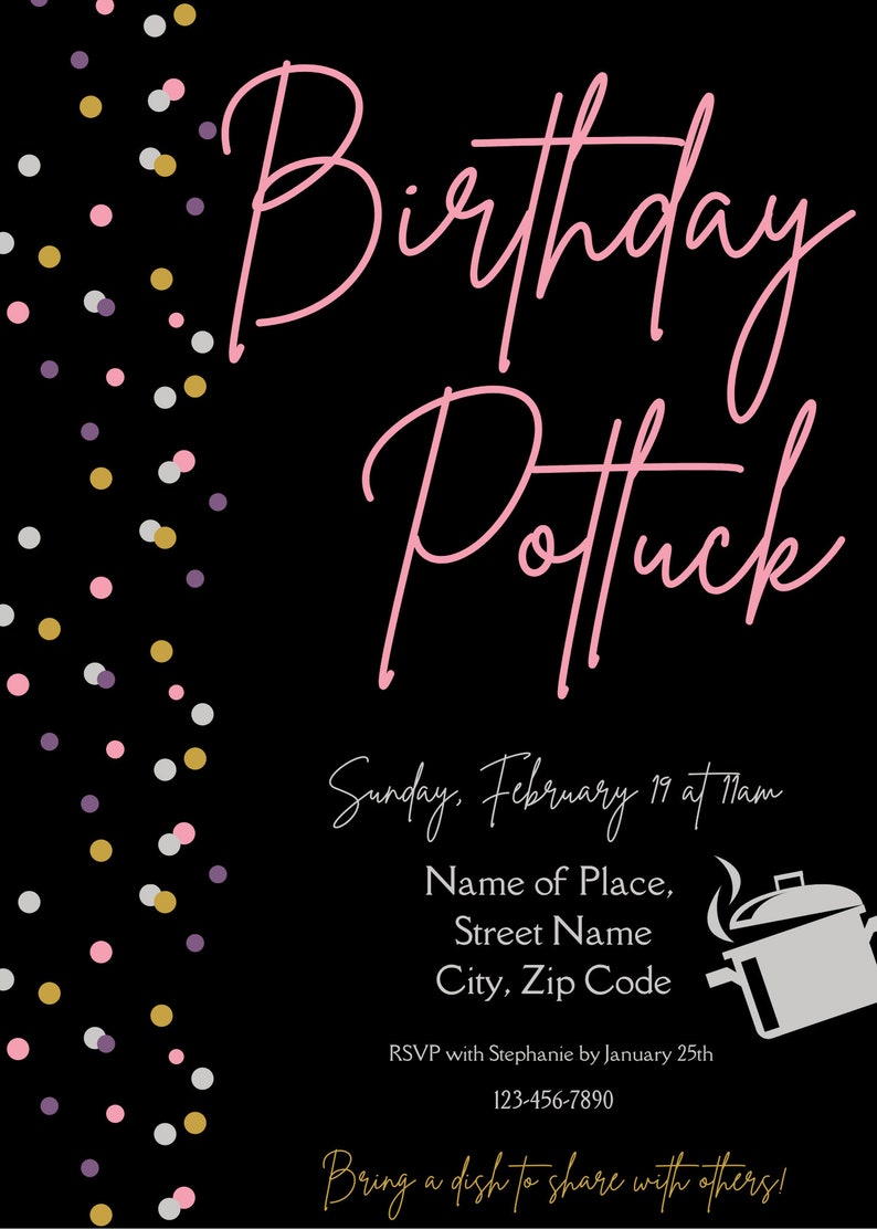Birthday Potluck Invitation Template | Girl Birthday Party Potluck ...