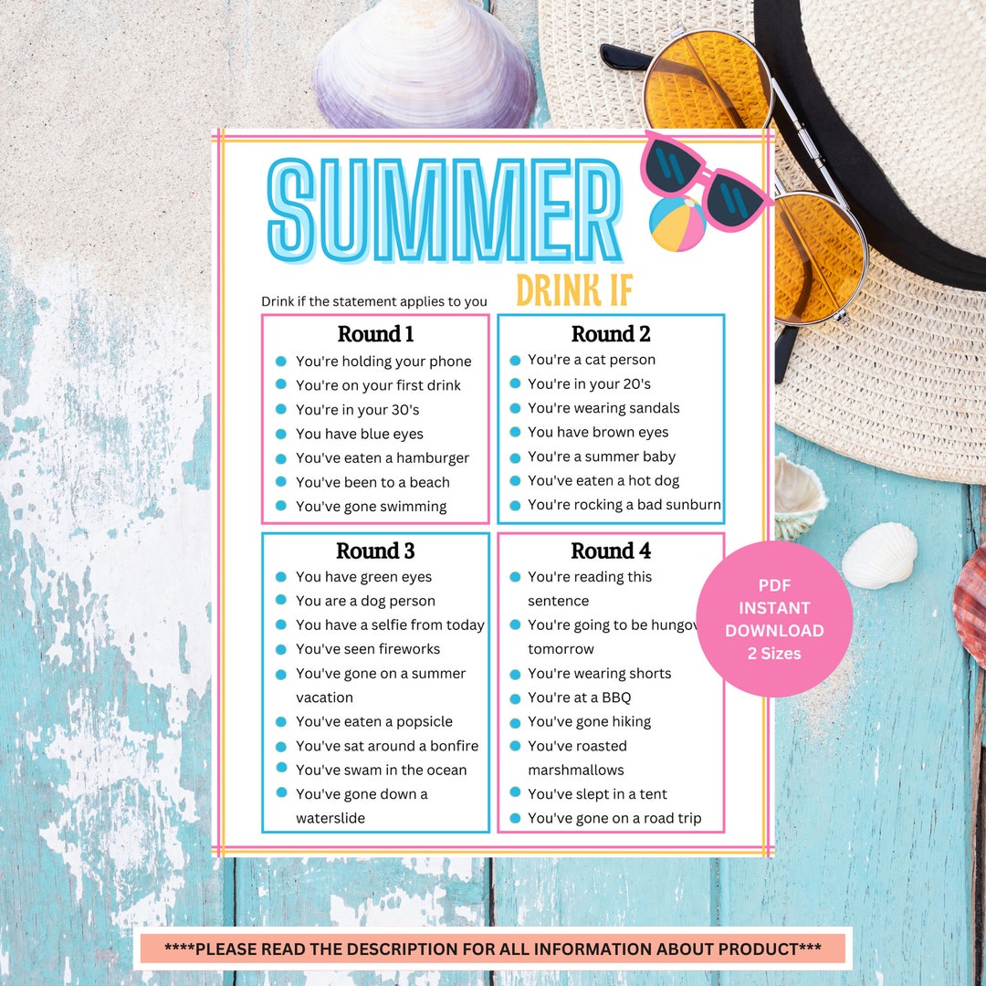 Drink If Summer Game | Summer Printable Games | Summer Activities ...