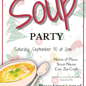 Christmas Soup Party Invite Template | Editable Soup Party | Soup ...