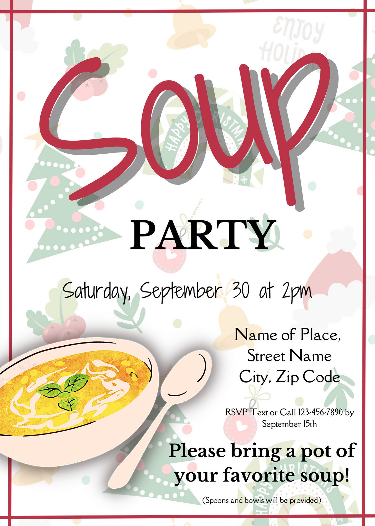 Christmas Soup Party Invite Template | Editable Soup Party | Soup ...