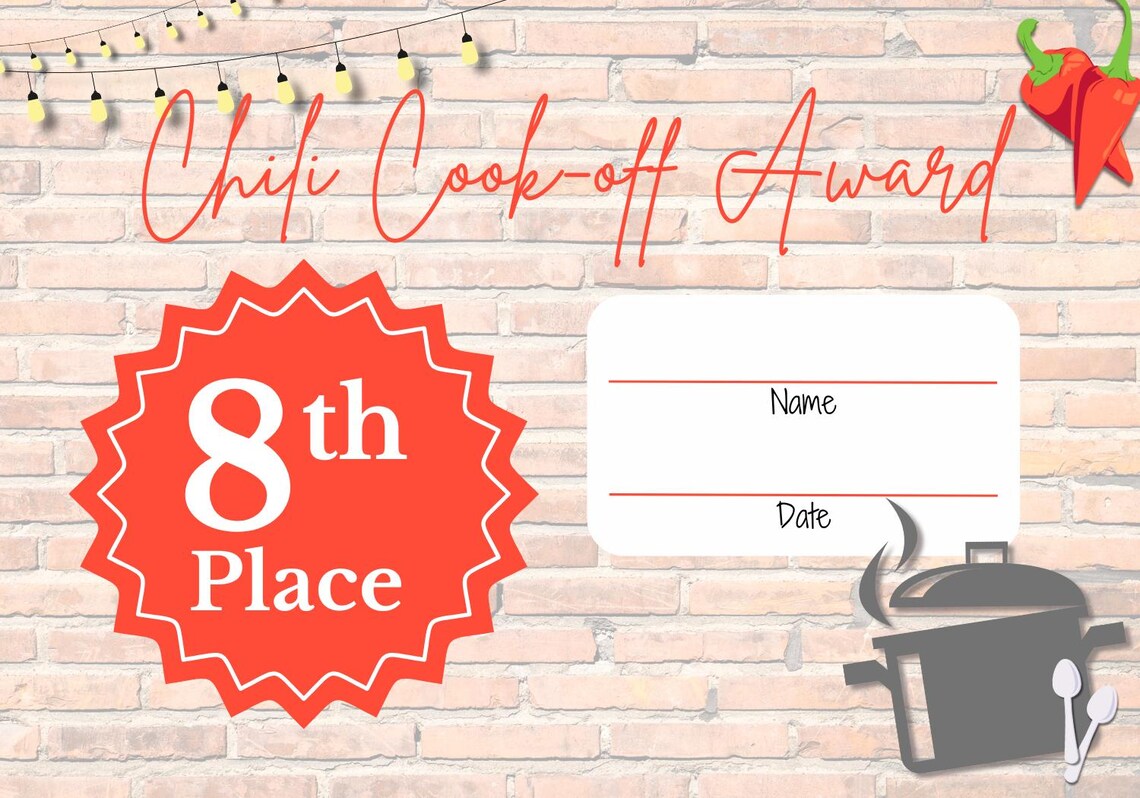 Chili Cook-off Party Award Cards| Chili Party | Chili Swap |chili Cook ...