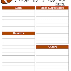 Football Potluck Sign up Sheet | Football Potluck Sheet | Football ...