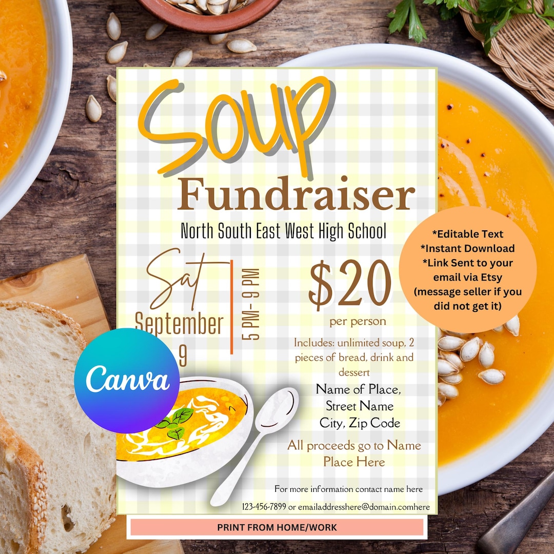 Soup Fundraiser Invitation Template | Soup Night Fundraiser| Fundraiser ...