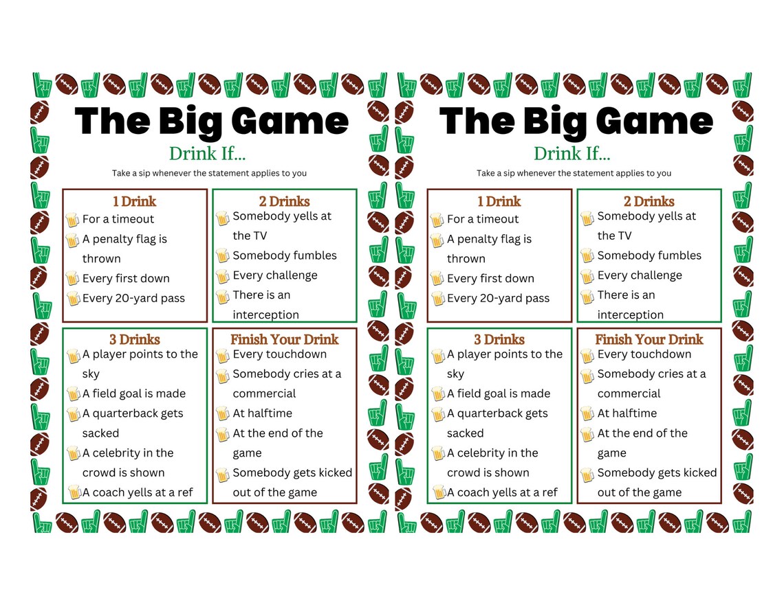 The Big Game Party Games | the Big Game Drink If | Big Game Games ...