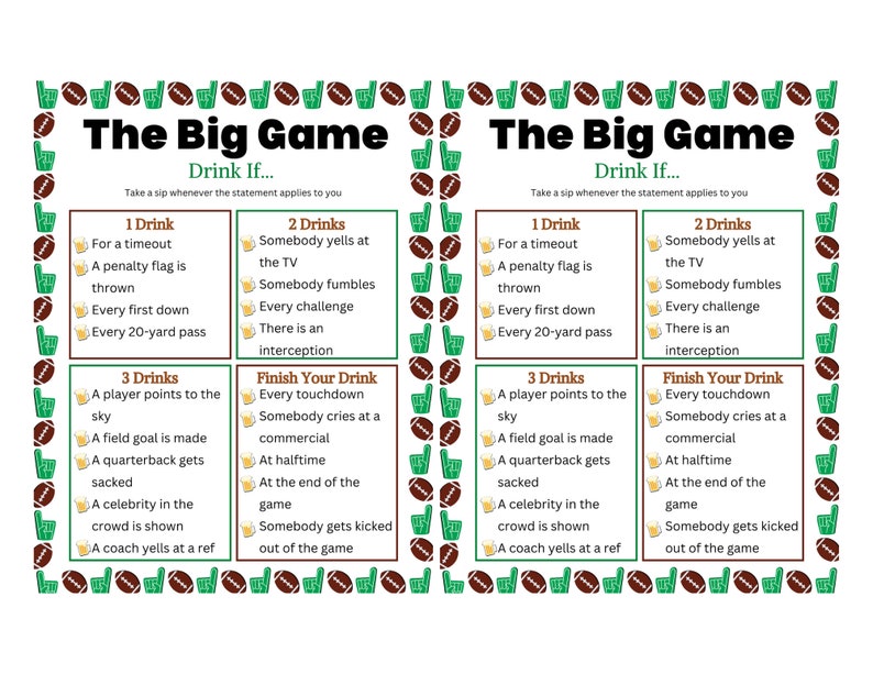 The Big Game Party Games | the Big Game Drink If | Big Game Games ...