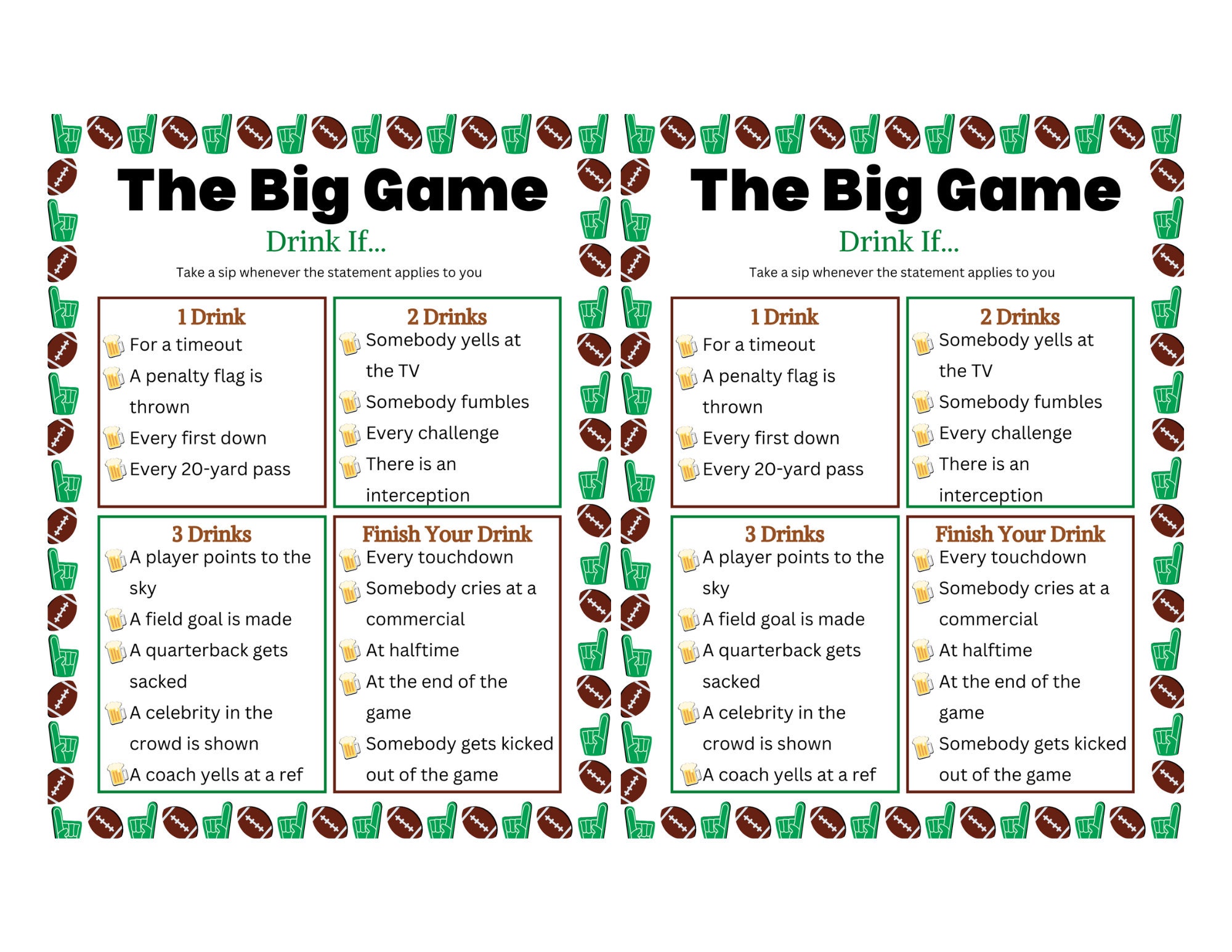 The Big Game Party Games | the Big Game Drink If | Big Game Games ...