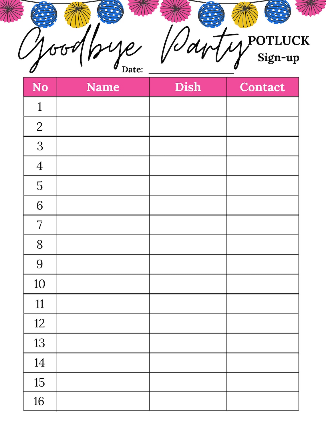 Goodbye Party Potluck Sign up Sheet Leaving Party Potluck - Etsy Canada