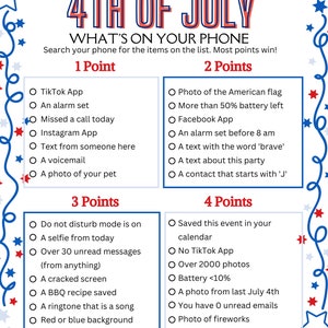 What's on Your Phone 4th of July Game | Independence Day Printable ...