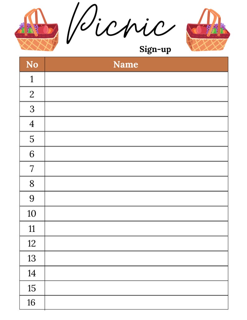 Potluck Sign up Sheet | Picnic Potluck Sign up Sheet | Picnic Potluck ...