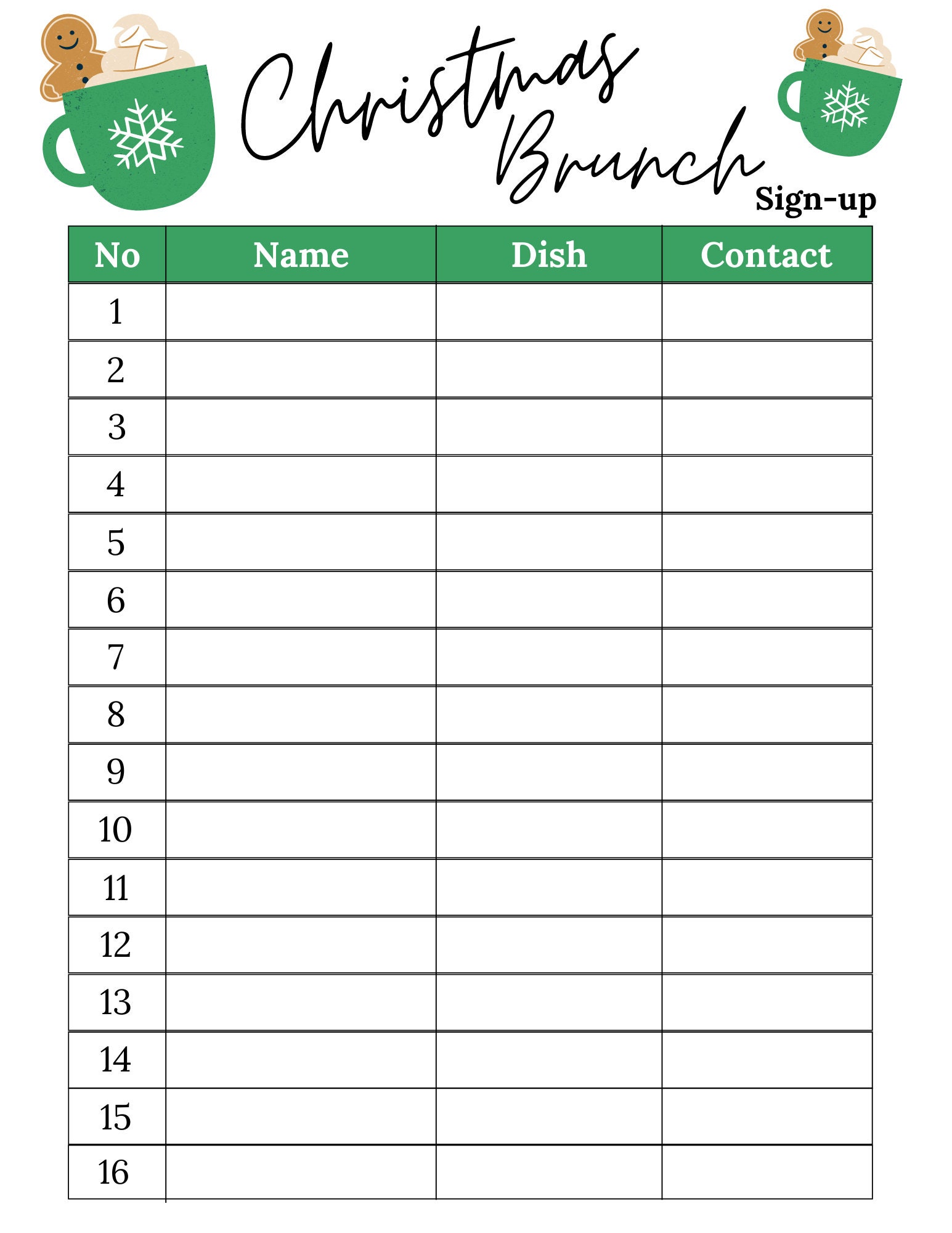 Potluck Sign up Sheet Christmas Brunch Potluck Sign up Sheet - Etsy