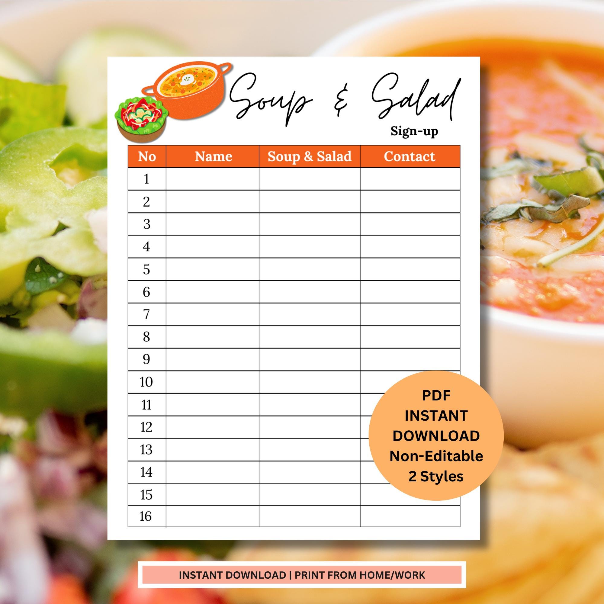 Soup & Salad Potluck Sign up Sheet | Soup and Salad Potluck Sheet ...