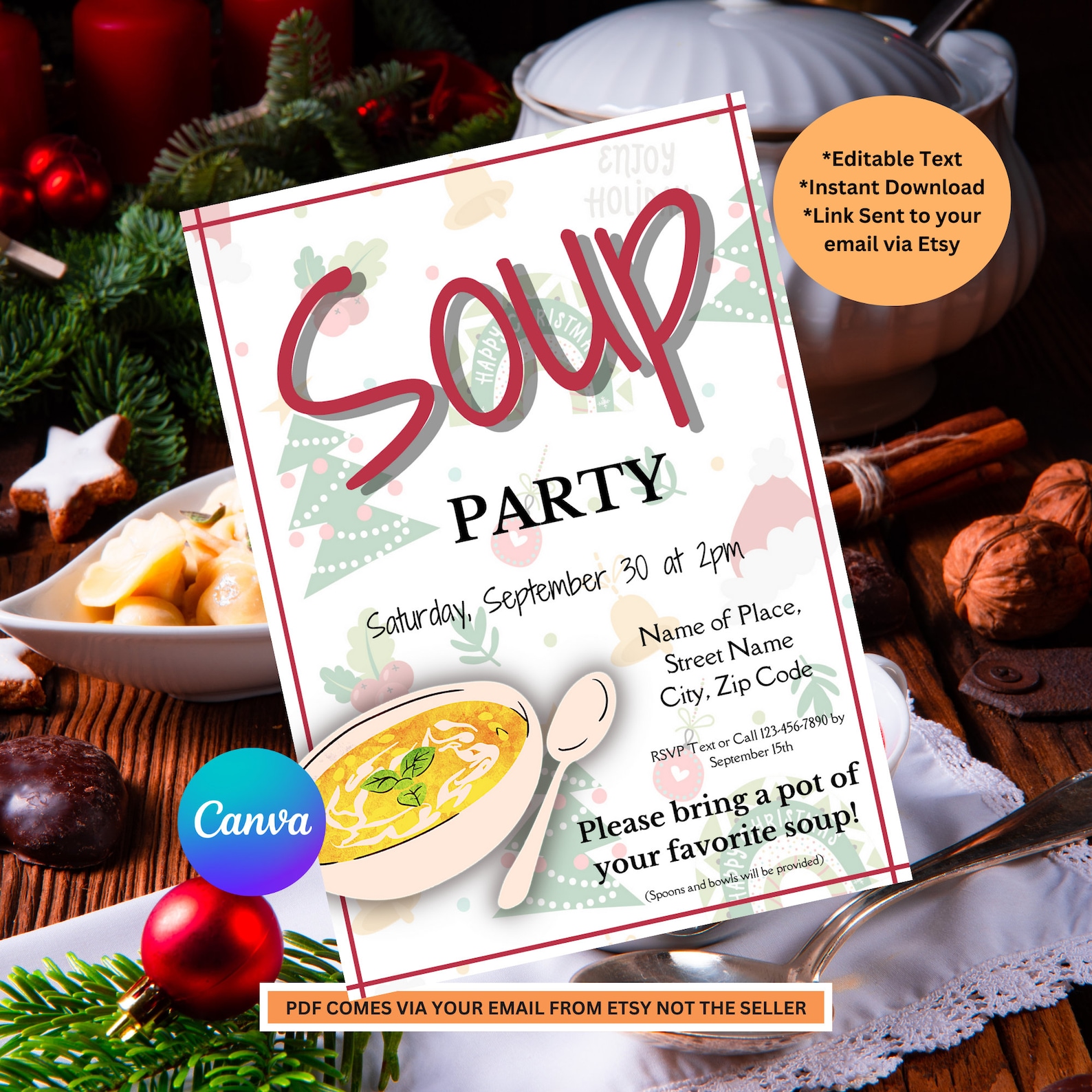 Christmas Soup Party Invite Template | Editable Soup Party | Soup ...