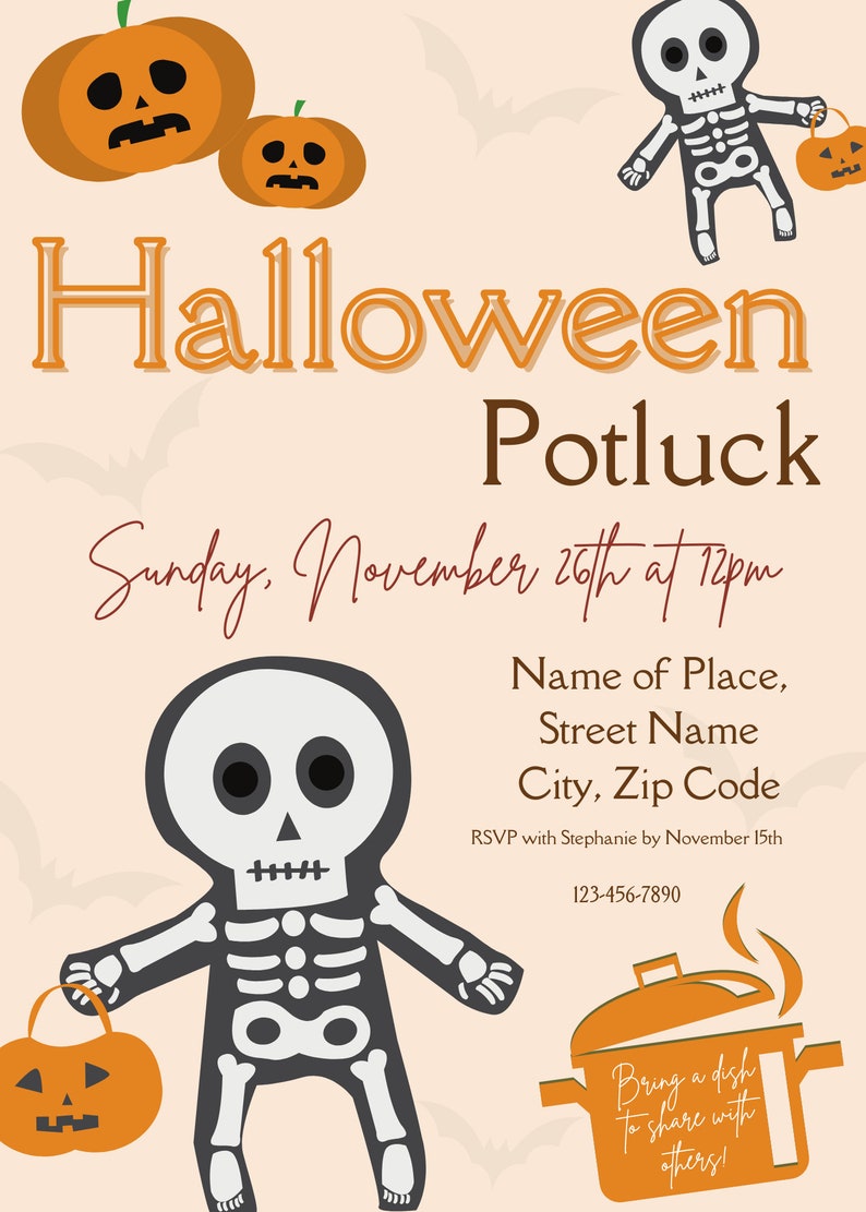 Halloween Potluck Invite Template | Editable Potluck Invitation ...