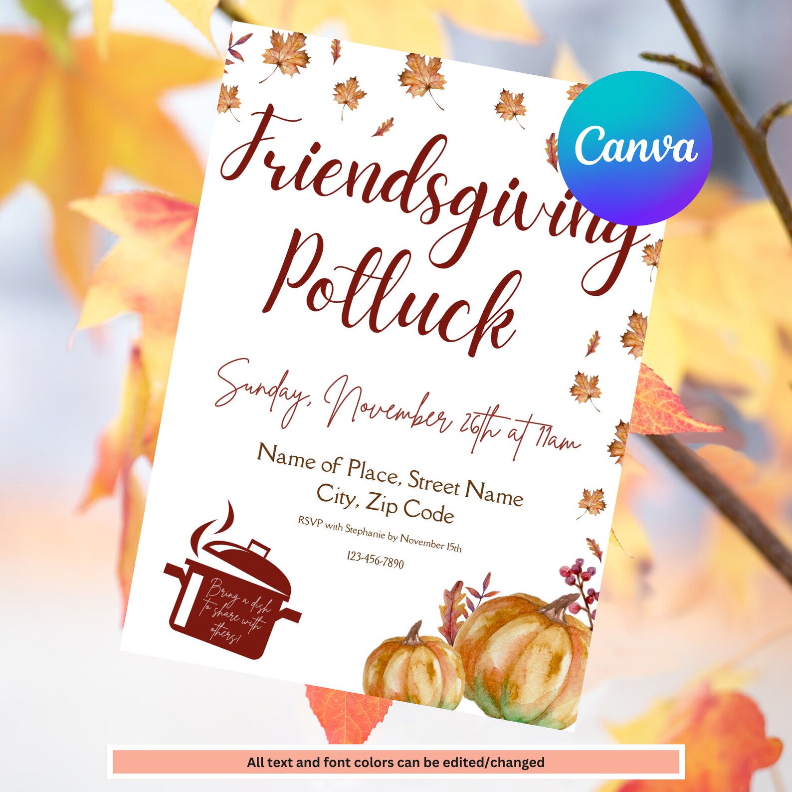 Friendsgiving Potluck Invite Template | Editable Potluck Invitation ...