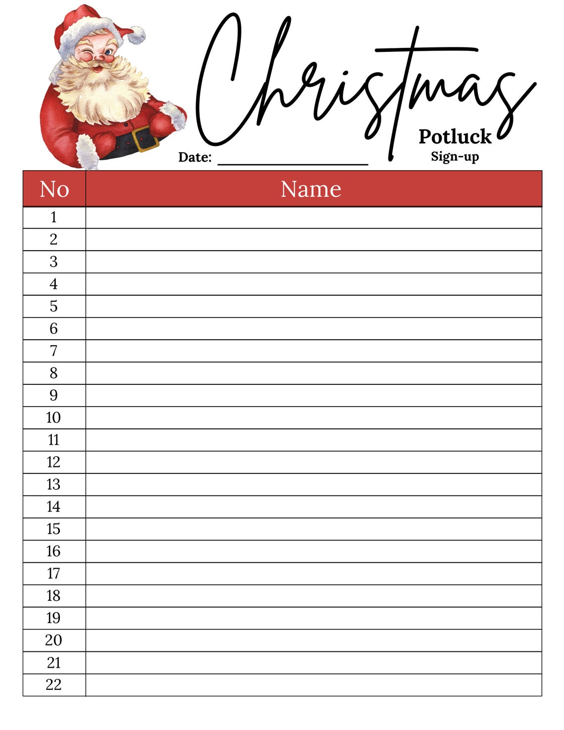Potluck Sign up Sheet Christmas Potluck Sign up Sheet Christmas Santa ...