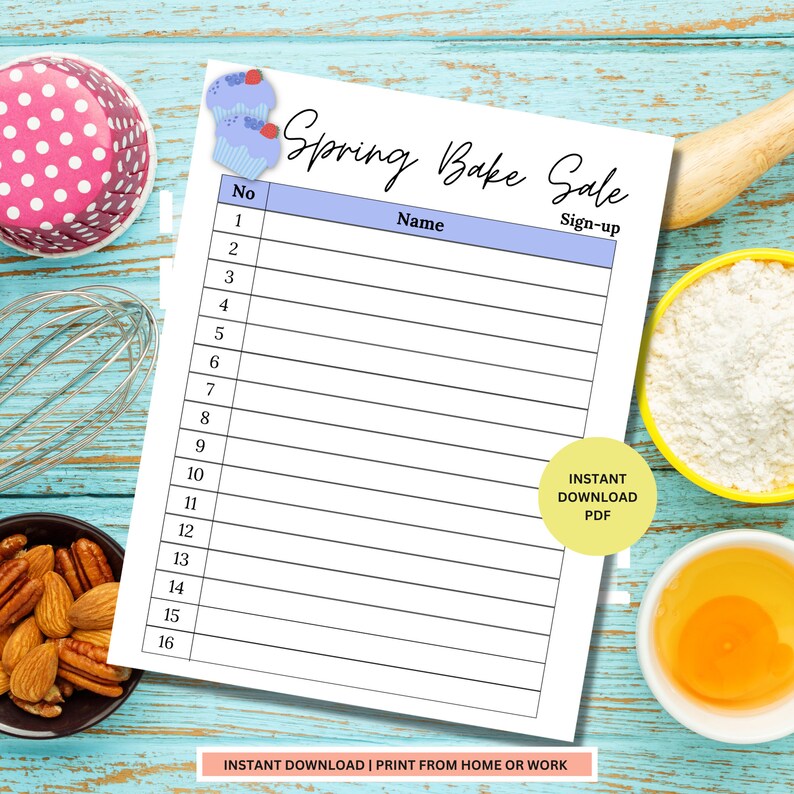Spring Bake Sale Sign up Sheet | Bake Sale Sheet | Printable Bake Sale ...