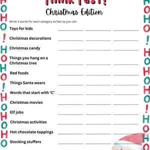 Think Fast Christmas Game | Christmas Printable Games | Christmas ...