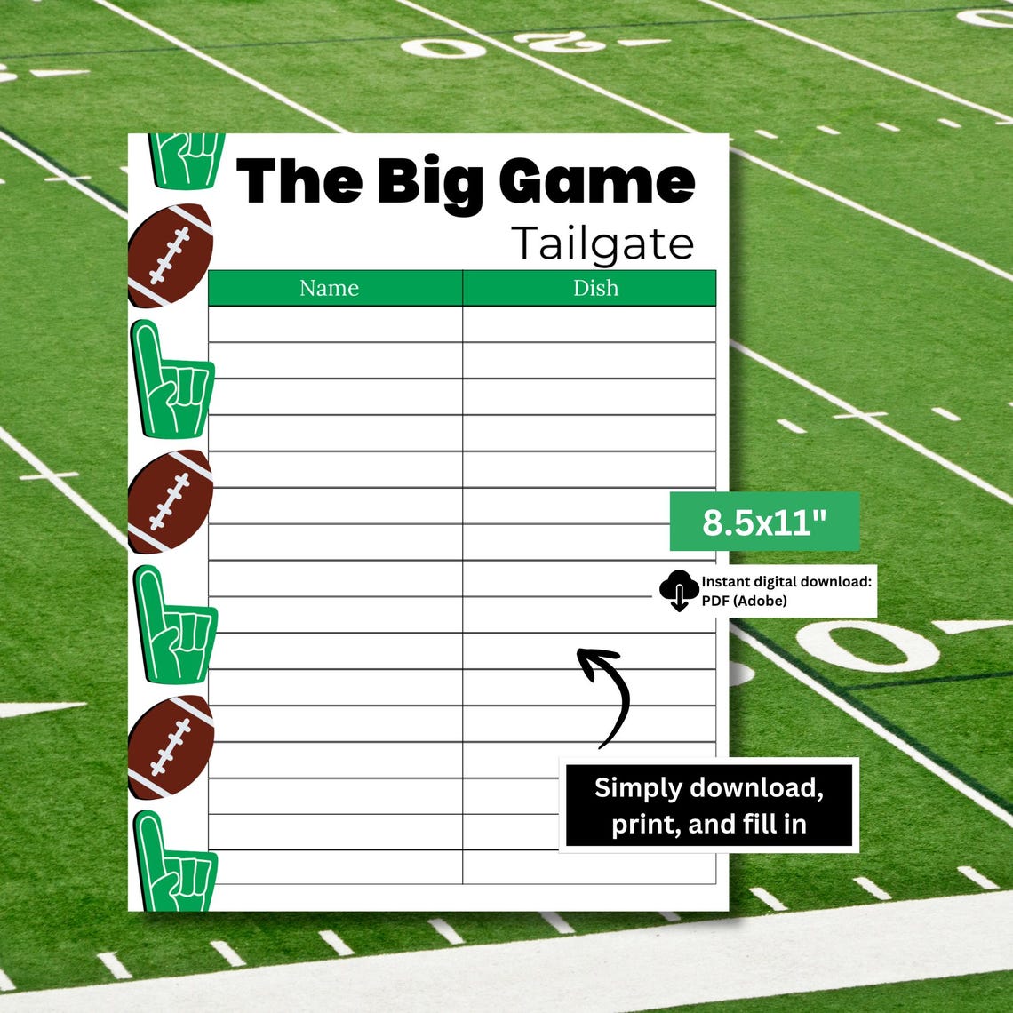 Tailgate Sign up Sheet | the Big Game Tailgate Sign up Sheet | Football ...