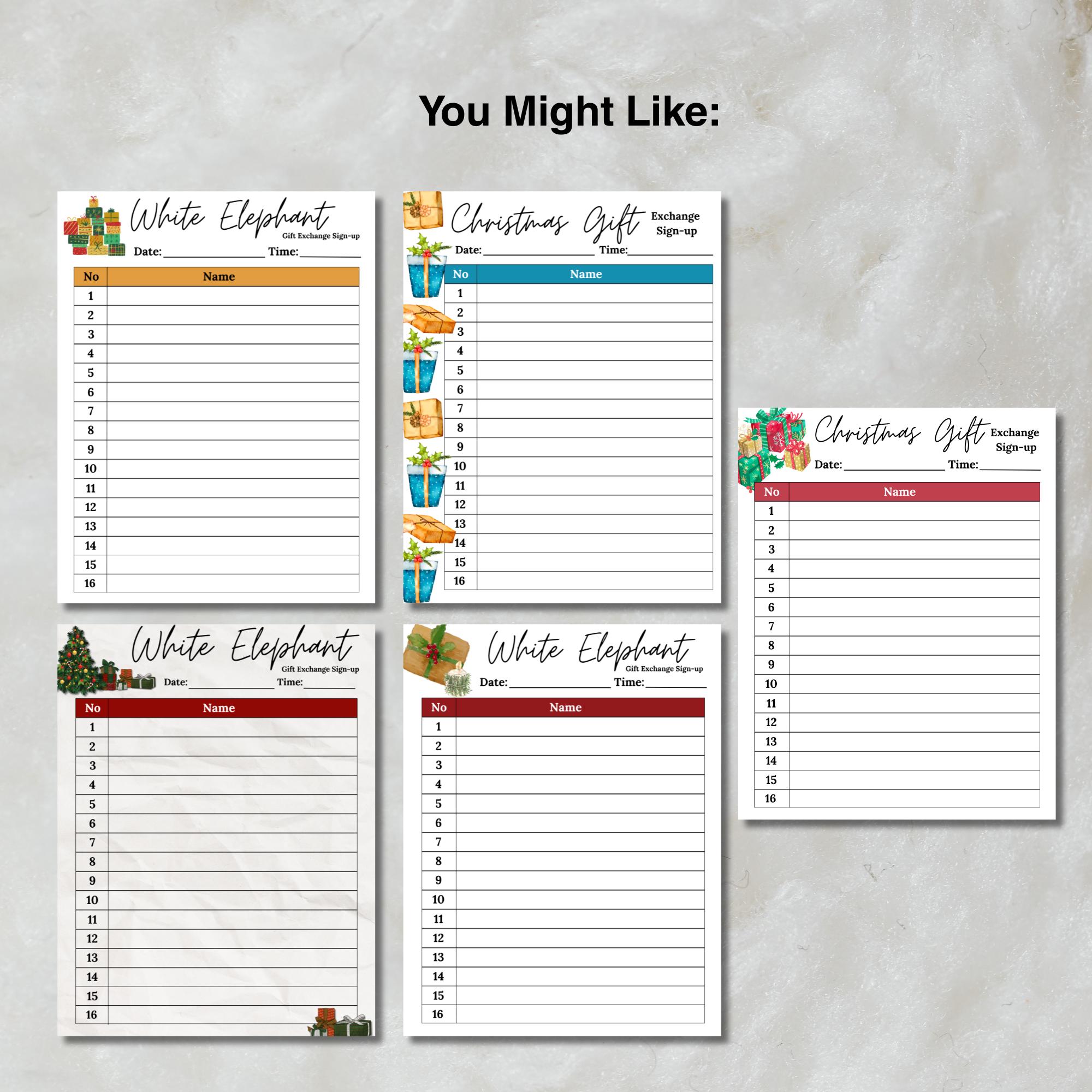 Christmas Gift Exchange Sign up Sheet | Gift Exchange Sign up Sheet ...