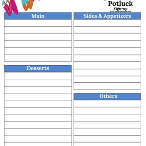 Potluck Sign up Sheet | Welcome Back Potluck Sign up Sheet | Welcome ...
