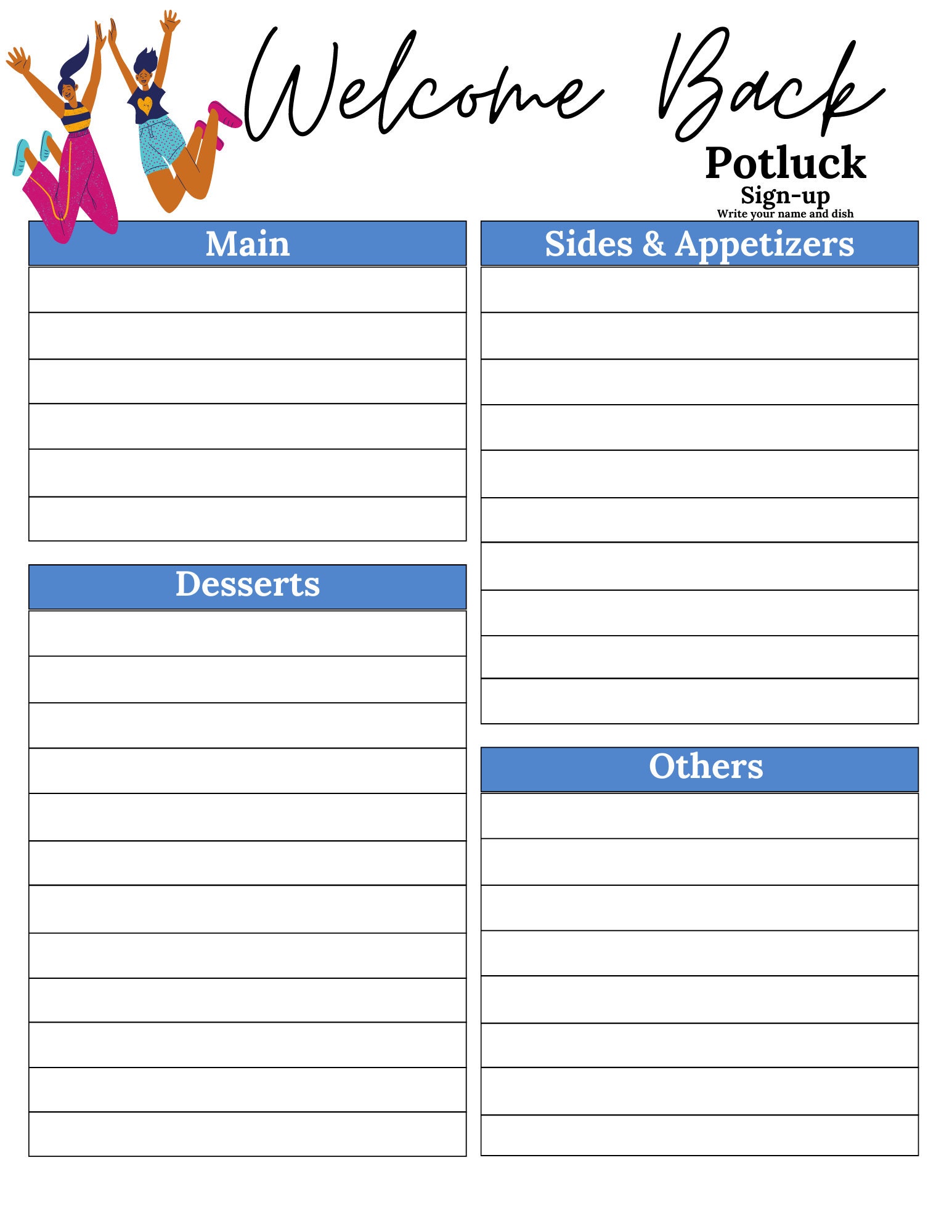 Potluck Sign up Sheet Welcome Back Potluck Sign up Sheet Welcome Back Potluck Sheet Potluck Sign ...