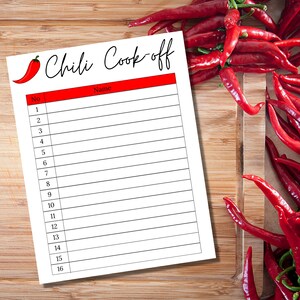 Chili Cook-off Sign up Sheet | Chili Cook off Sheet | Chili Cookoff ...