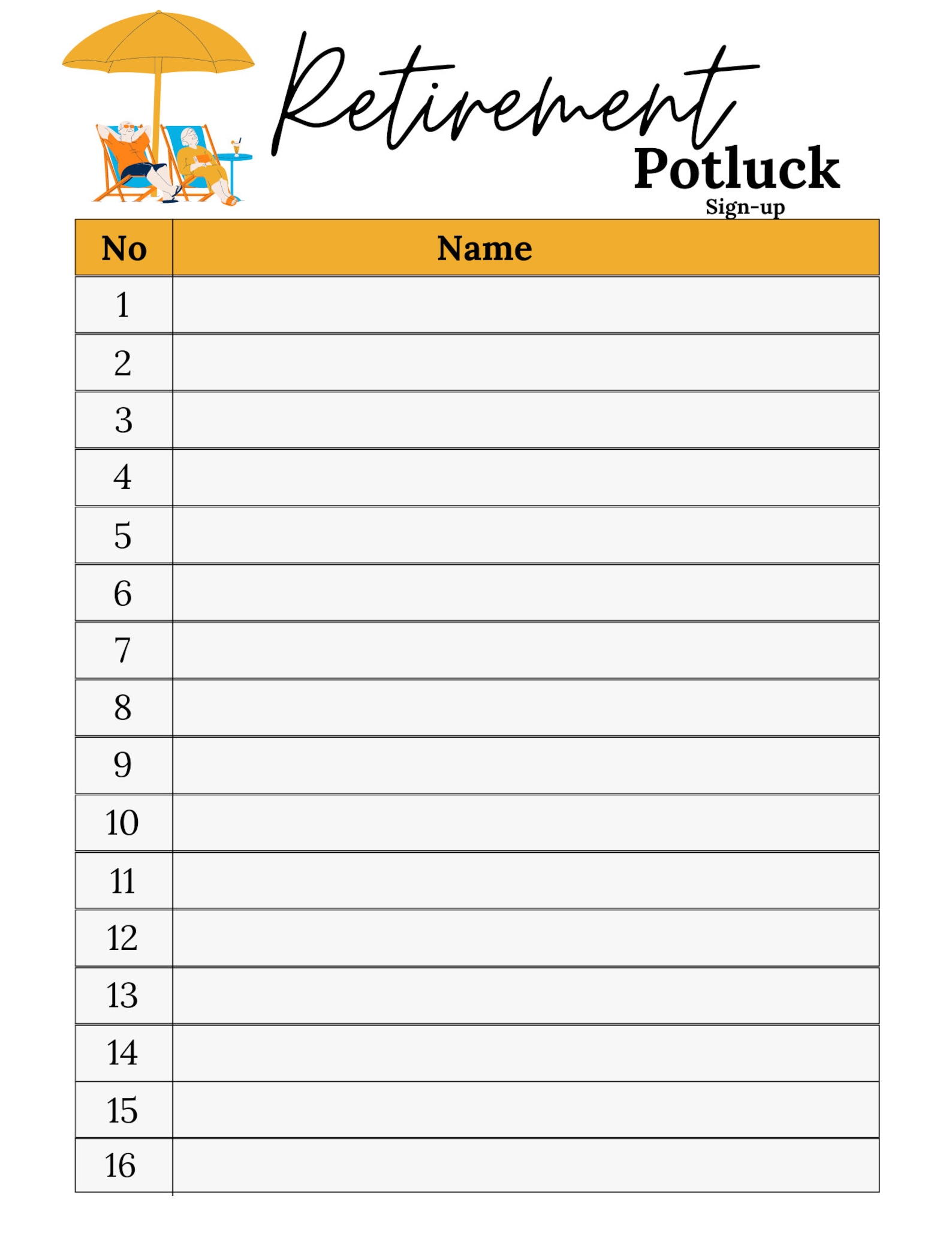 Potluck Sign up Sheet | Retirement Potluck Sign up Sheet | Retirement ...