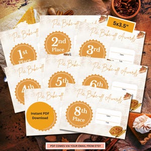 Pie Bake-off Award Cards| Pie Party | Pie Cook-off Event | Pie Award ...