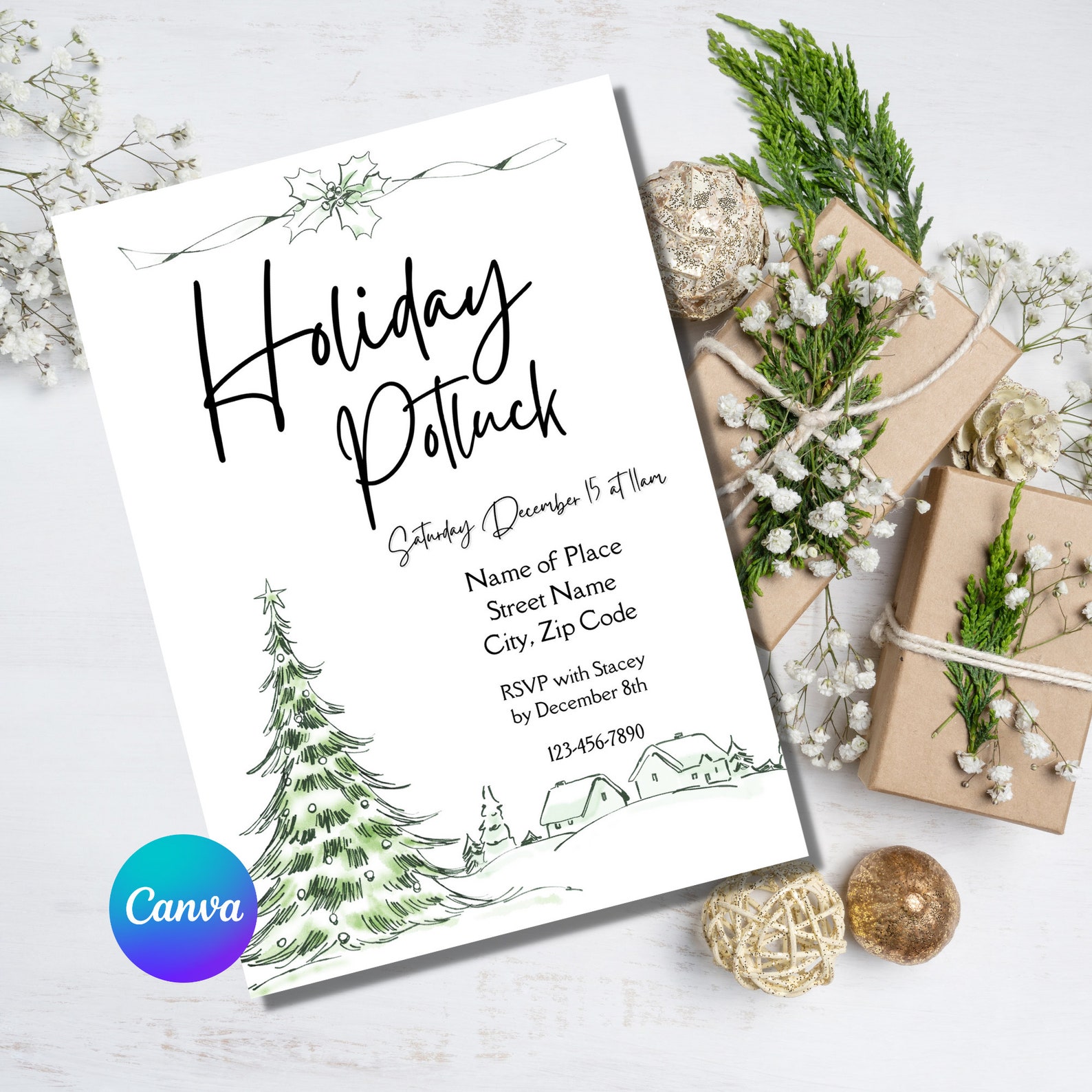 Holiday Potluck Template | Editable Holiday Potluck | Holiday Potluck ...