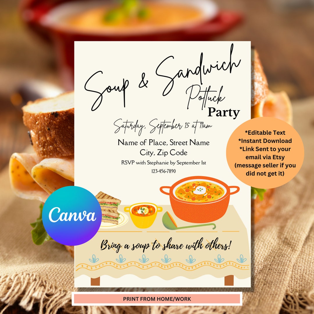 Soup and Sandwich Potluck Invitation Template | Soup and Sandwich ...
