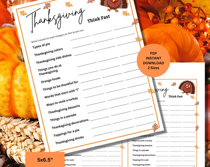 Think Fast Thanksgiving Game | Thanksgiving Printable Games ...