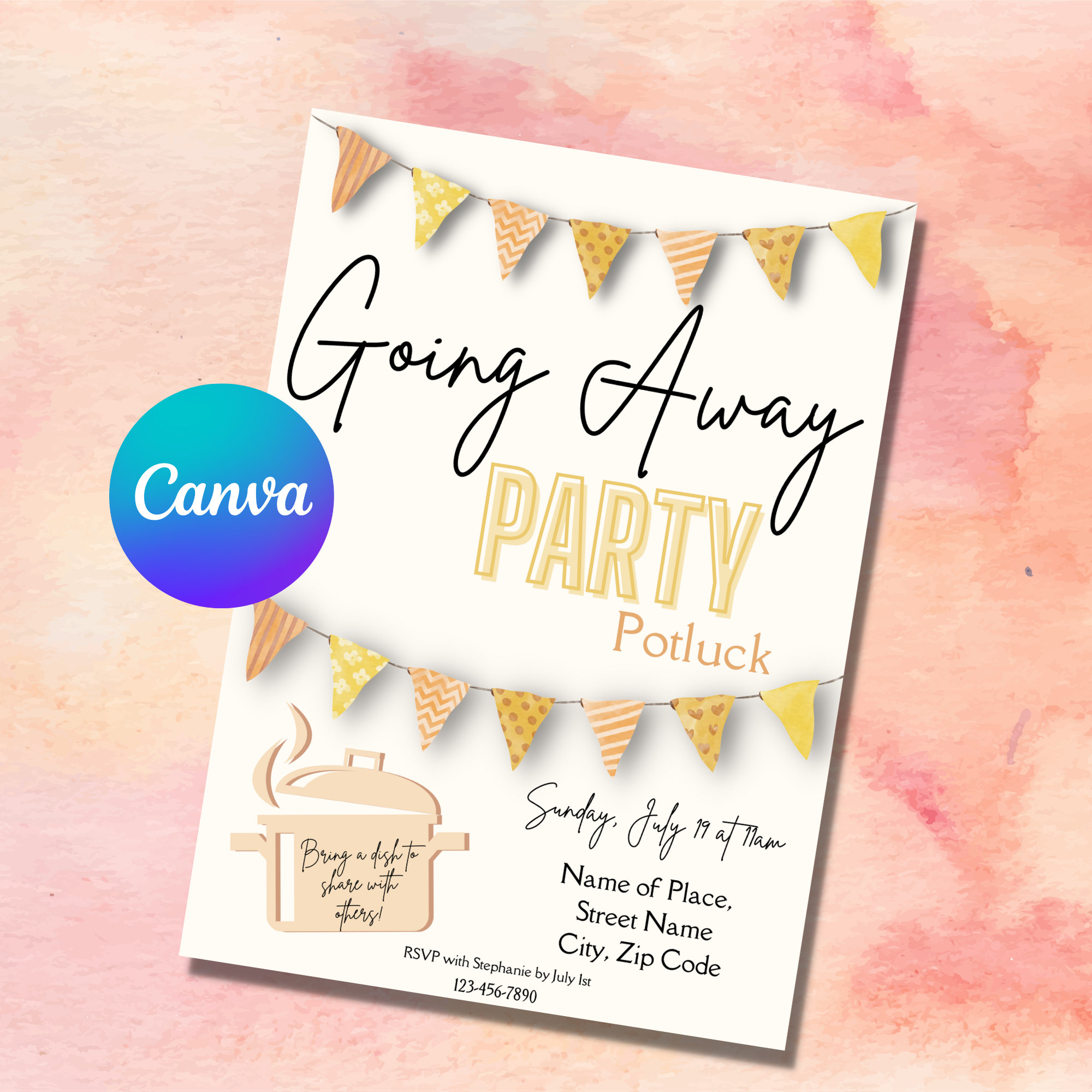 Going Away Potluck Invitation Template | Going Away Party Potluck Invite | Farewell Potluck ...