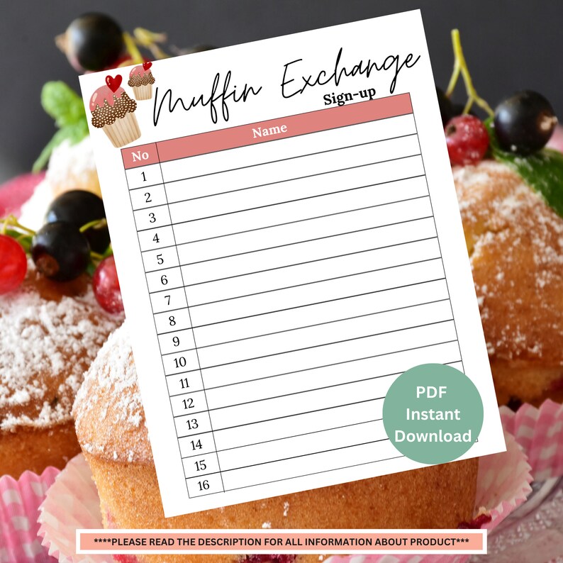 Muffin Exchange Sign up Sheet | Snack Party Sign up Sheet | Printable ...