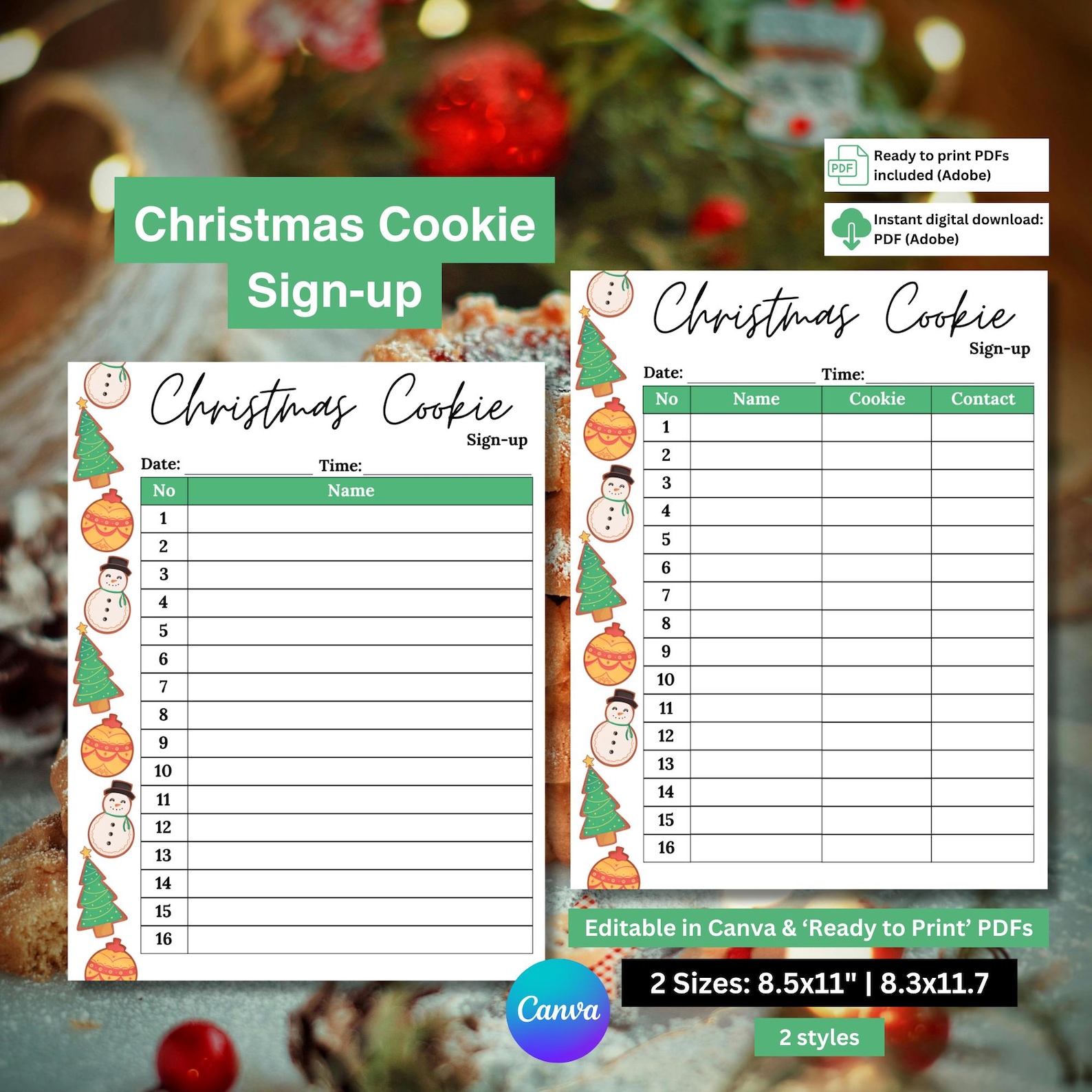 Christmas Cookie Sign up Sheet | Christmas Cookies Exchange | Christmas ...