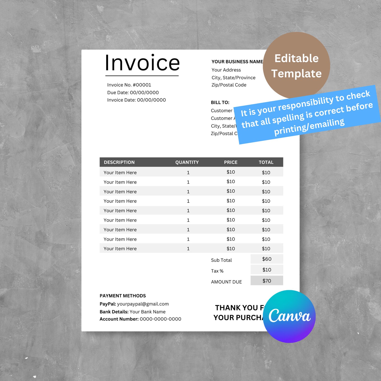 Invoice Template Download Invoice Template Canva Editable Template ...