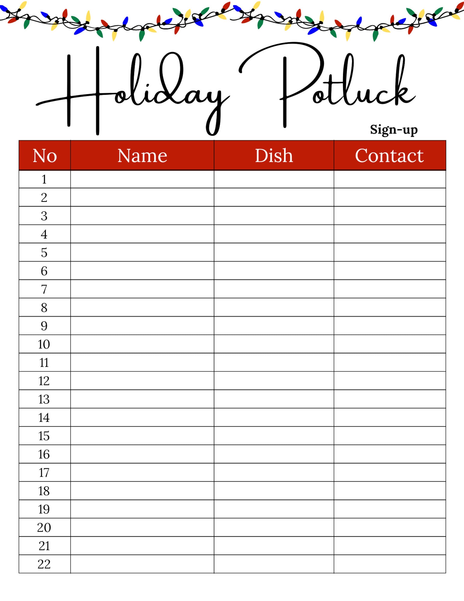 Holiday Potluck Invite & Sign up Sheet Editable Holiday Potluck Invite ...