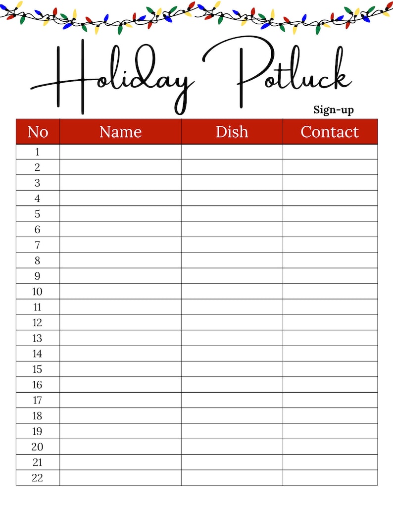 Holiday Potluck Invite & Sign up Sheet Editable Holiday Potluck Invite ...