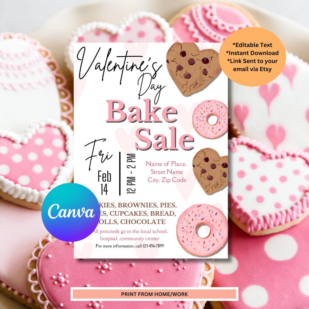 Valentine's Day Bake Sale Invite Template | Valentine's Day Activity ...